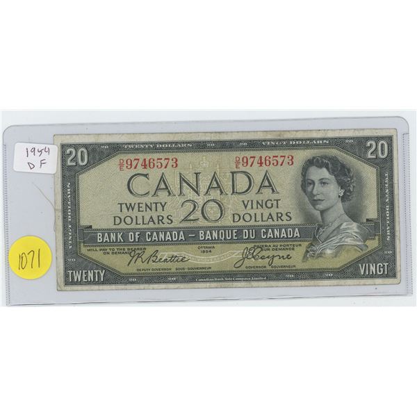 1954 Canadian 20 Dollar Bill DEVIL'S FACE Note