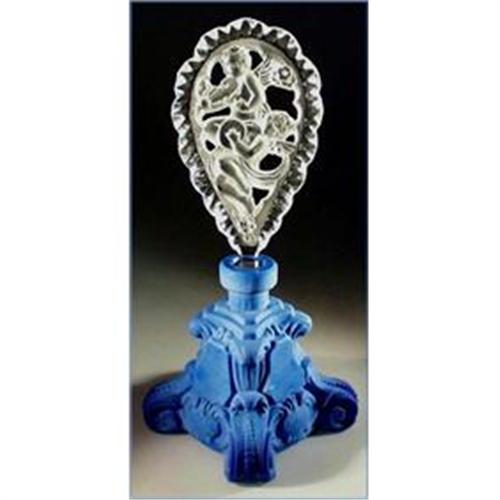 CZECH LAPIS color GLASS PERFUME BOTTLE CHERUBS #1737502