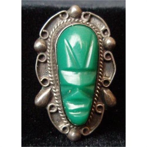 Mexico Jade Mask Aztec Face Silver Brooch #1735173