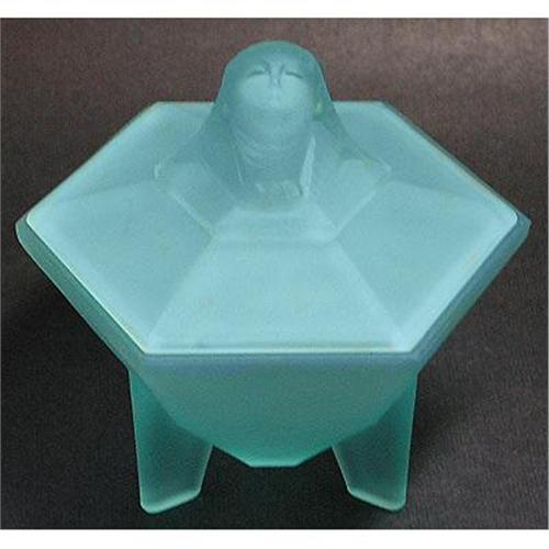 Blue Depression Glass SPHINX Powder Jar #1747971