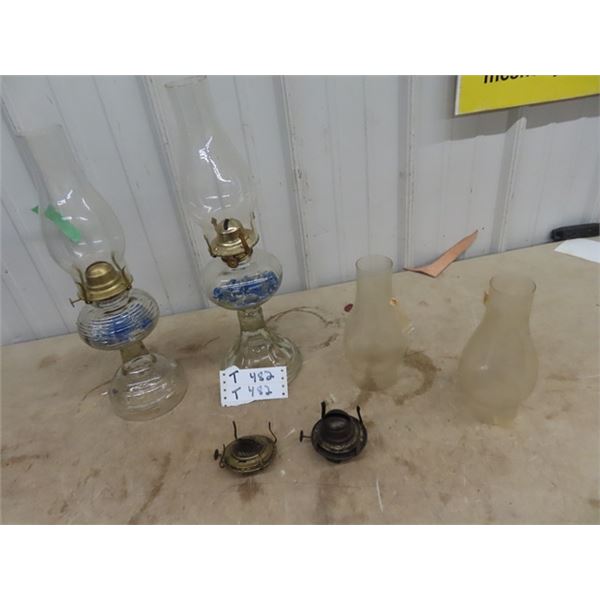 2 Coal Oil Lamps w Extra Chimneys & Burners 2 Coal Oil Lamps w Extra Chimneys & Burners