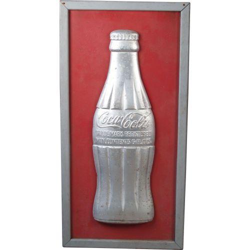Wood Framed Coca-Cola Bottle Sign 1940's tin