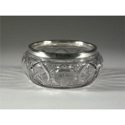 Cut Crystal Bowl Sterling Silver Rim