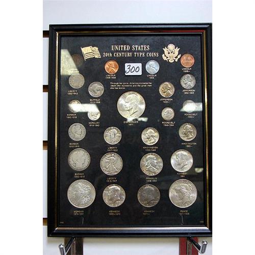 20th Century Type Coin Set in Frame