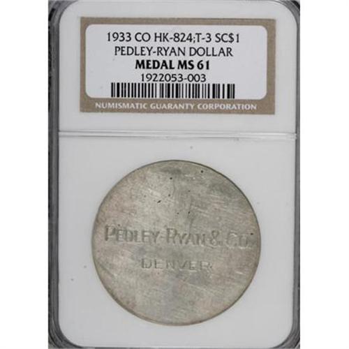 1933 Pedley-Ryan Dollar, HK-824, MS61 NGC