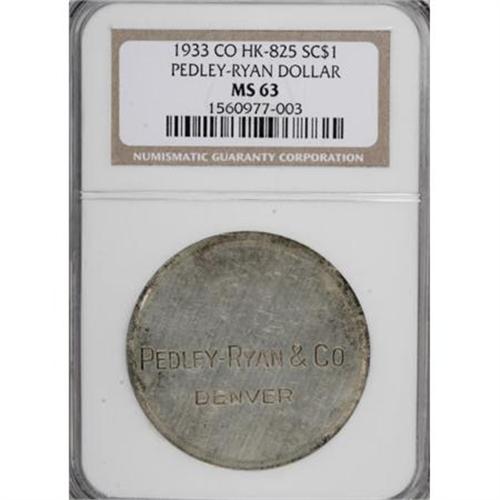 1933 Pedley-Ryan Dollar, HK-825, MS63 NGC