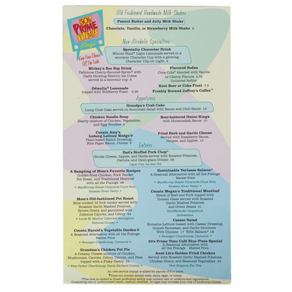 50 s Prime Time Cafe Menu 50 s Prime Time Cafe Menu