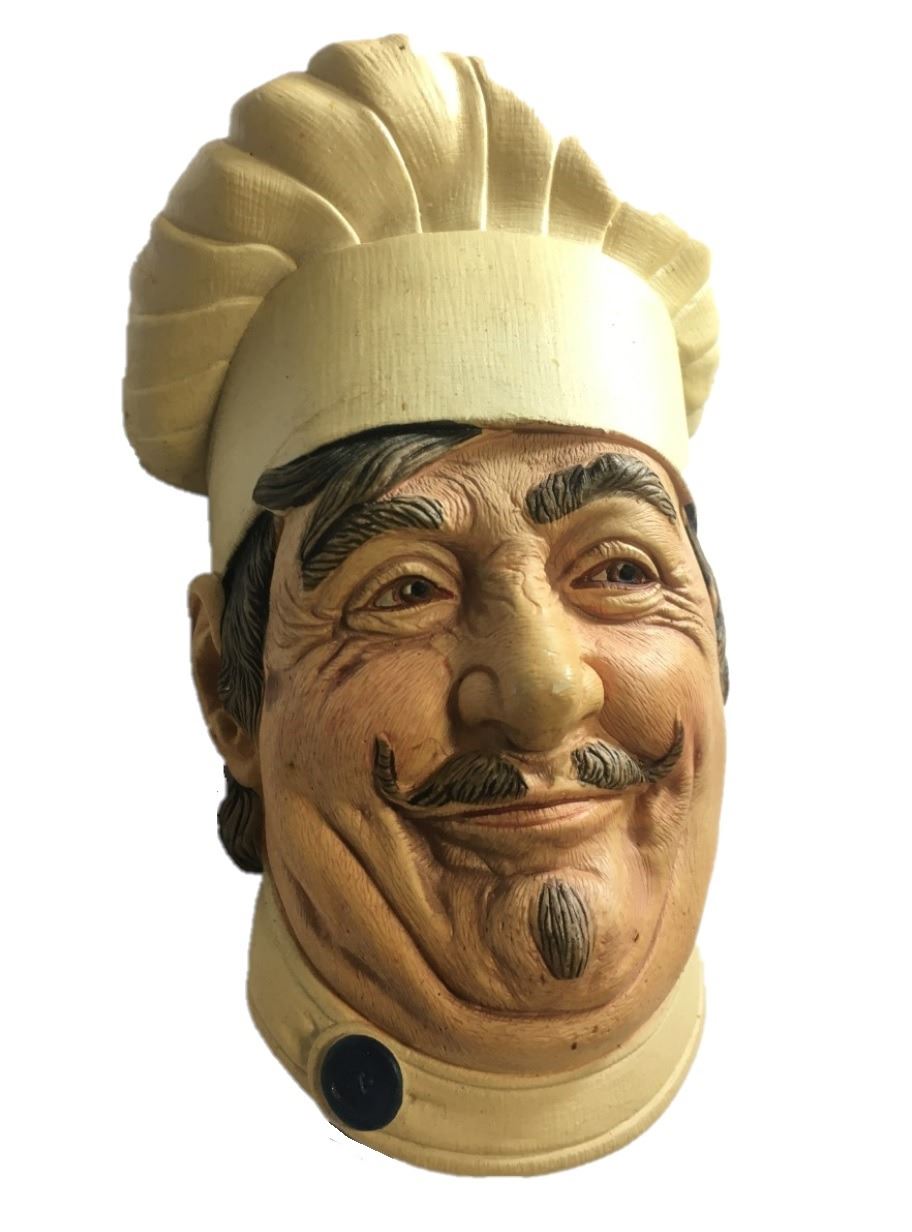 Vintage Chalkware Head "CHEF" wall hanging made in England