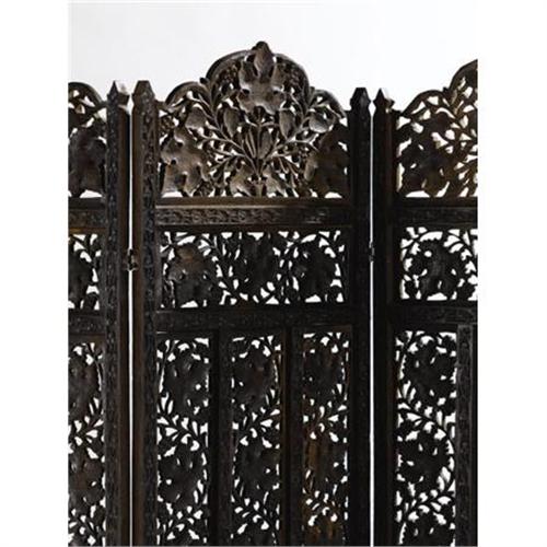 A Four Panel Indian Carved Wood Screen