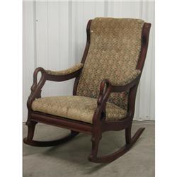 Walnut Upholstered Swan Neck Rocker