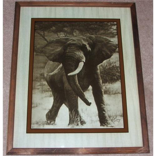 Vintage Dennis Curry Elephant Print on Glass #1798320