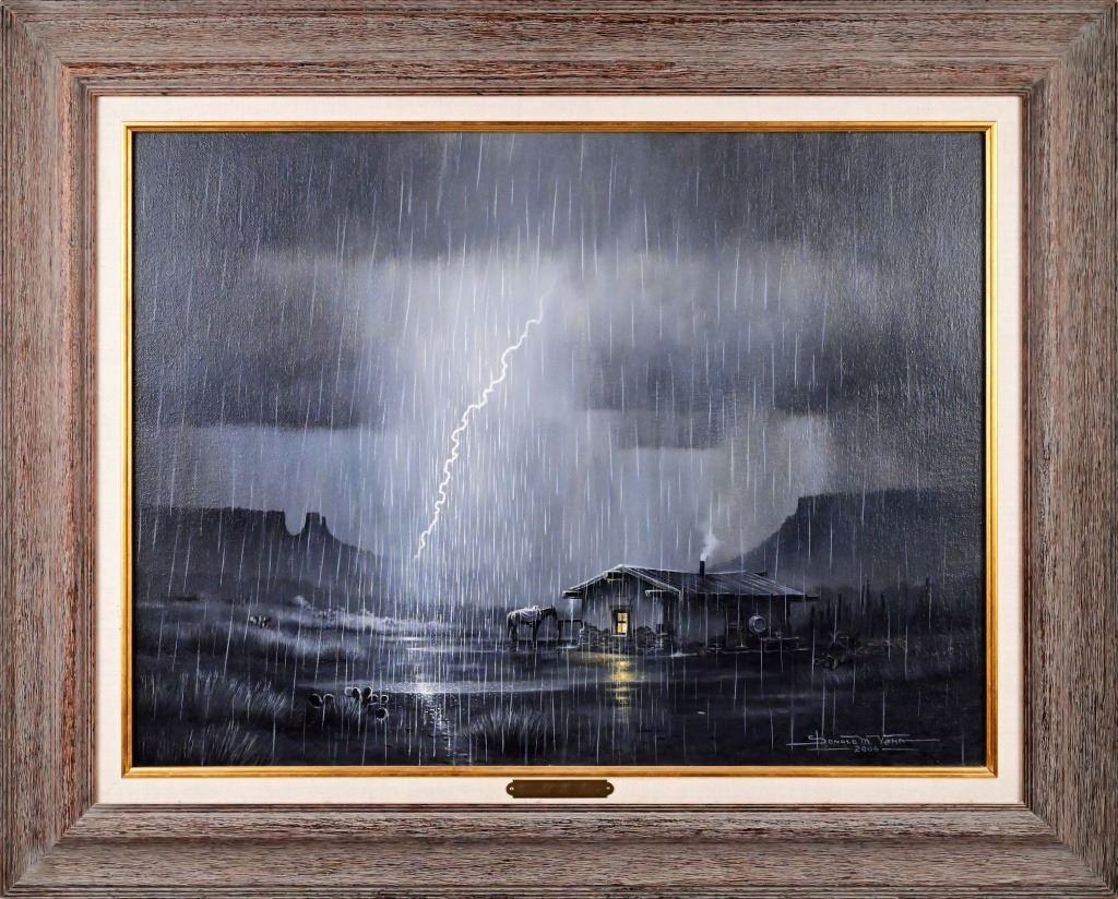 Don Yena "Lightening over Hacienda" Oil on Canvas