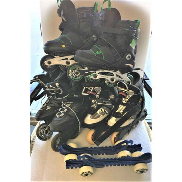 THREE pairs of Roller Blades and One set of wheels to attach to shoe