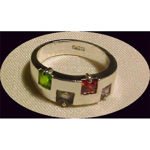 Modern Design Sterling Silver 4 Gems Ring #1792565