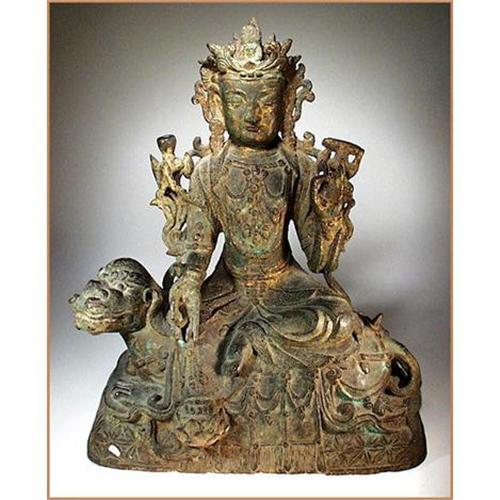 BRONZE FIGURE MANJUSHRI WITH LION - MING #1790609