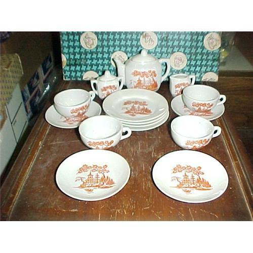 Vintage Japan Red Pagoda Toy Tea Set #1826259