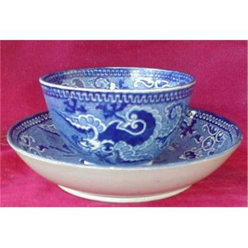BLUE Dragon TRANSFERware -CUP & Saucer- 19thC #1826474