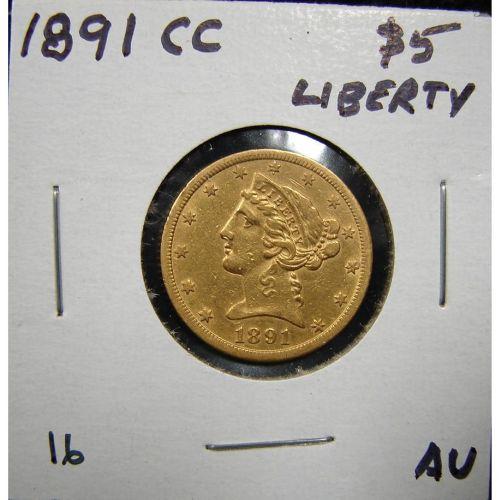 1891-CC $5 U.S. GOLD COIN