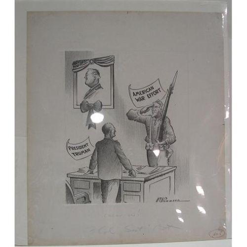 1945 HARRY TRUMAN WW2 EDITORIAL CARTOON
