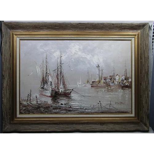 Boat Ship Oil Painting Double Framed B. Wilder #1822476