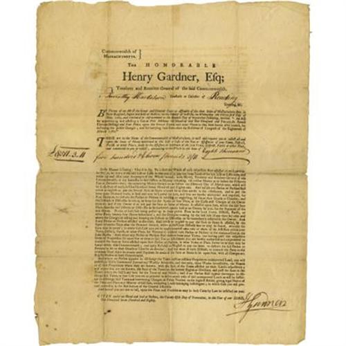 Henry Gardner 1780 Tax Document Signed