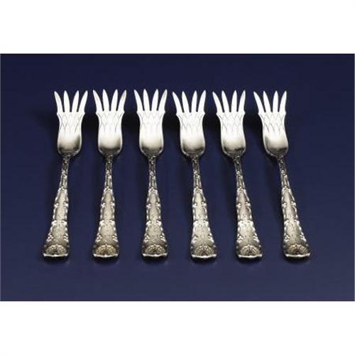 A Set of Six Tiffany Wave Over Edge Fish Forks