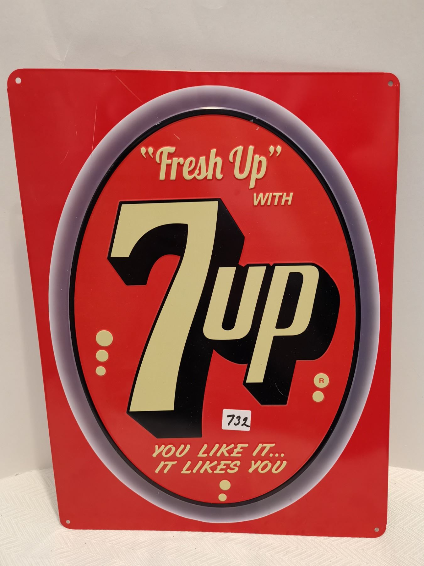 7UP tin sign 12" X 16" embossed - Schmalz Auctions