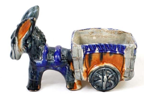 Vintage Mexican Ceramic Donkey & Cart Planter