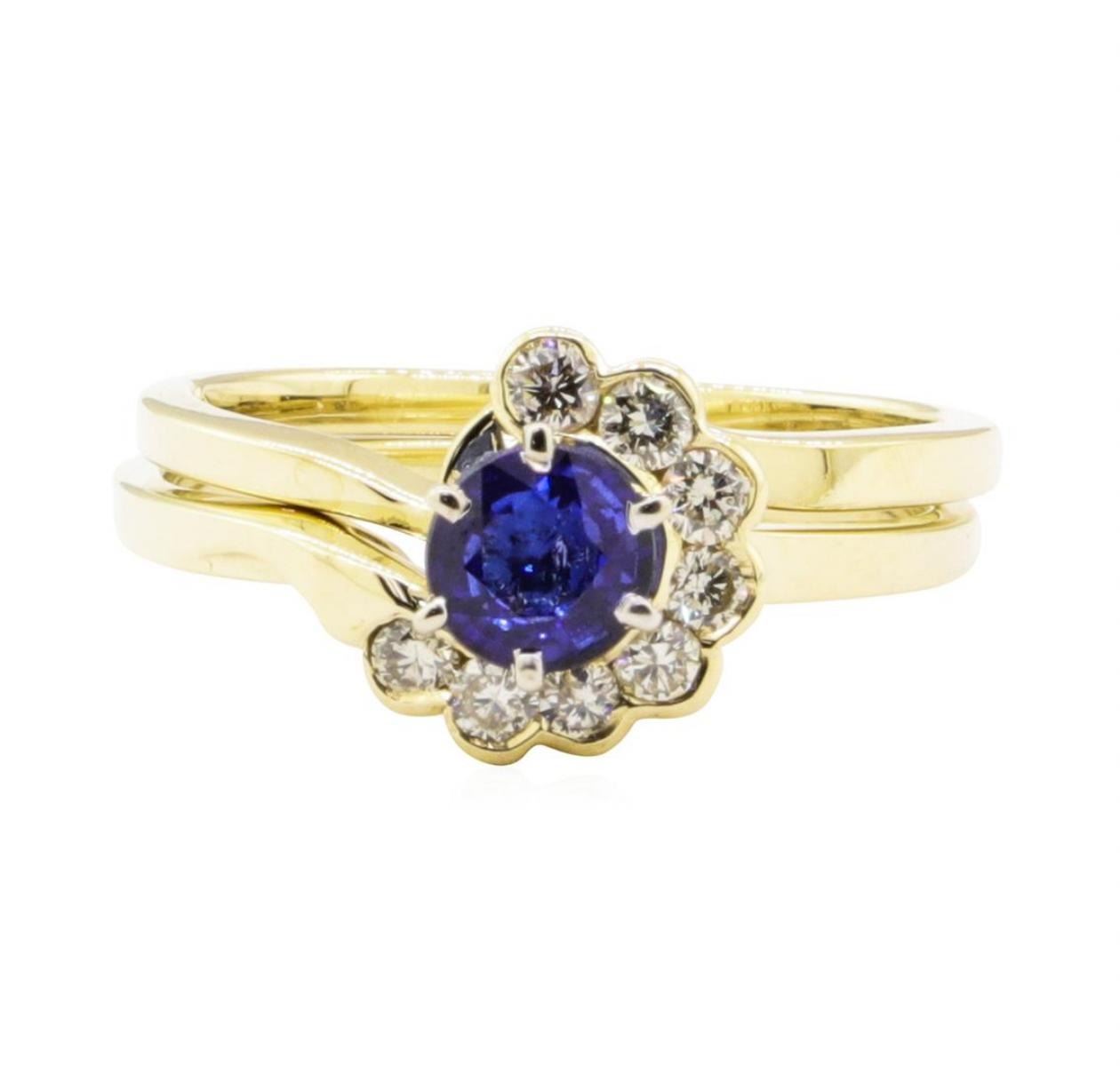 0.88 ctw Blue Sapphire and Diamond Ring Set - 14KT Yellow Gold