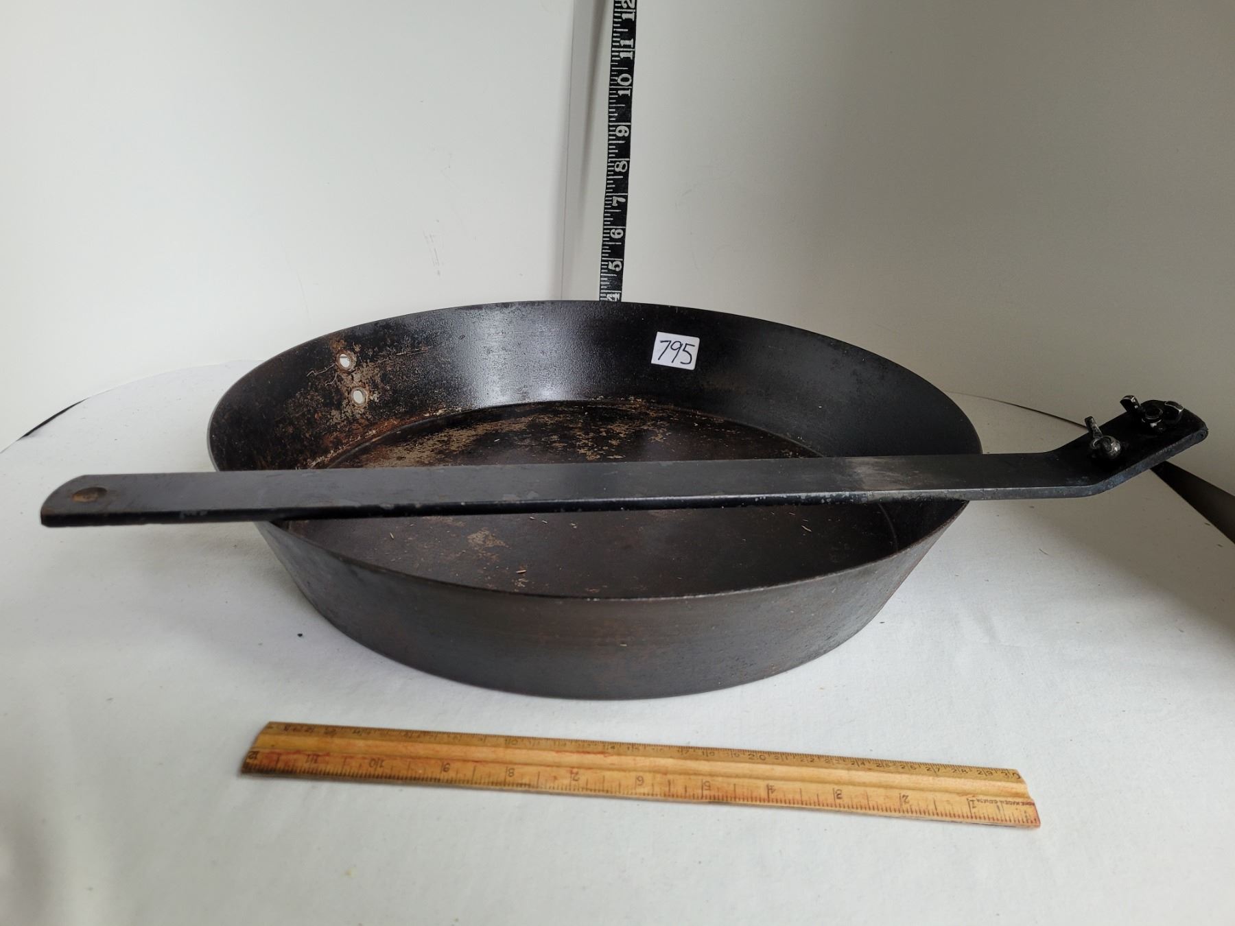 Large 16” heavy steel cooking pan. Measures 33” from handle to top of ...