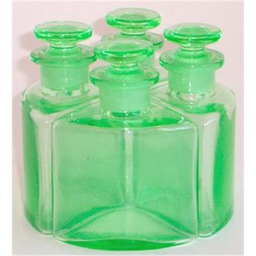 Green Depression Glass Lotion Bottle Set (4) #1872258
