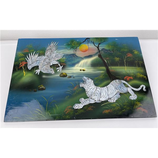 Vietnamese Abalone Tiger Lacquered Wall Plaque