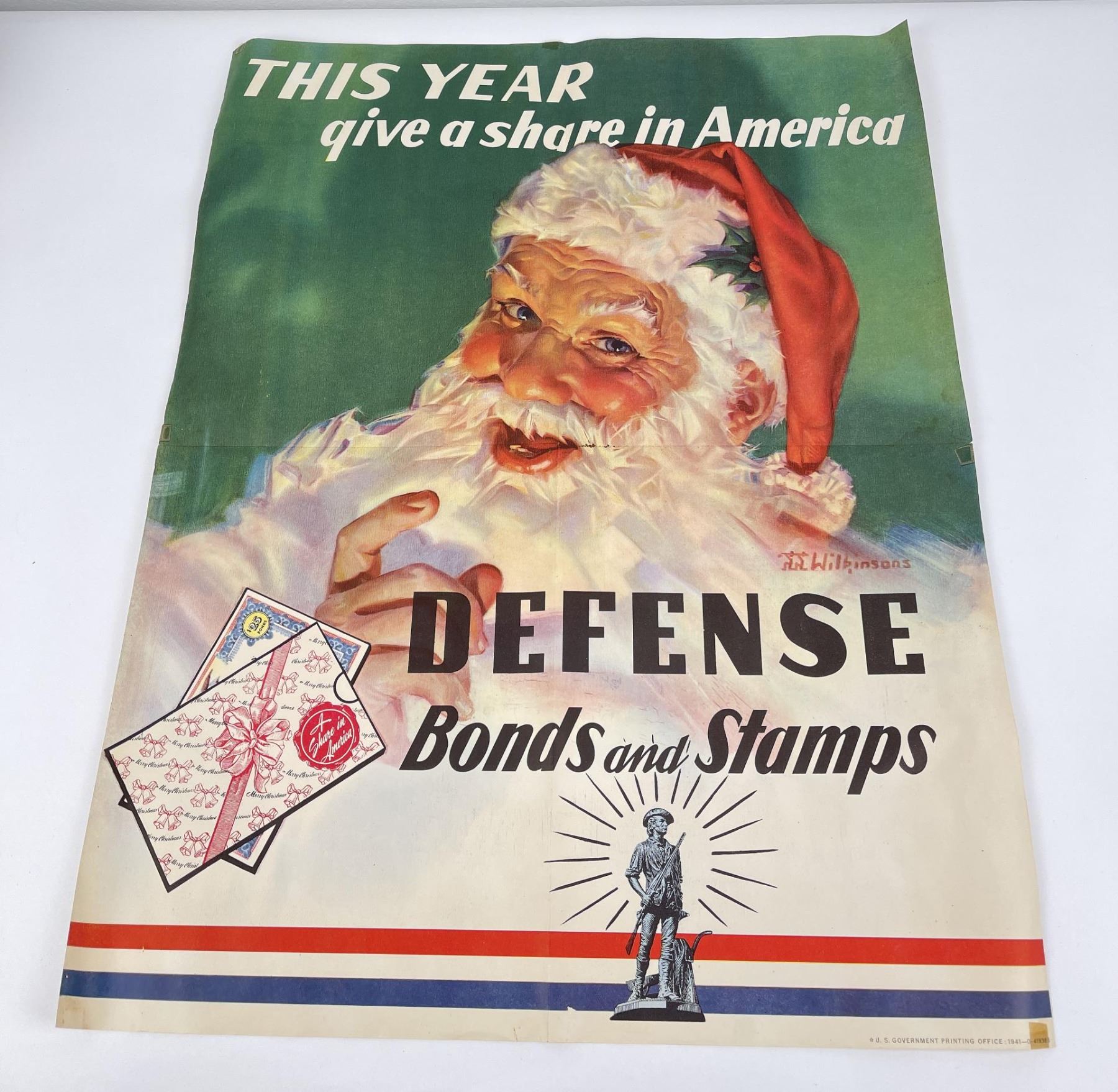 WW2 WWII Christmas War Defense Bonds Santa Poster
