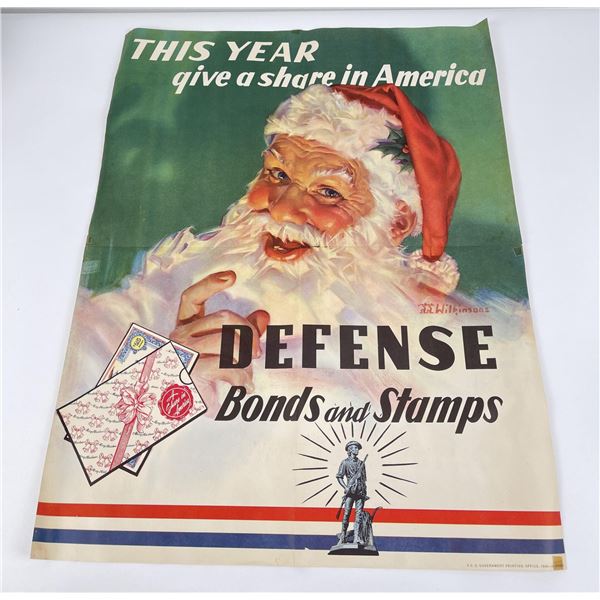 WW2 WWII Christmas War Defense Bonds Santa Poster