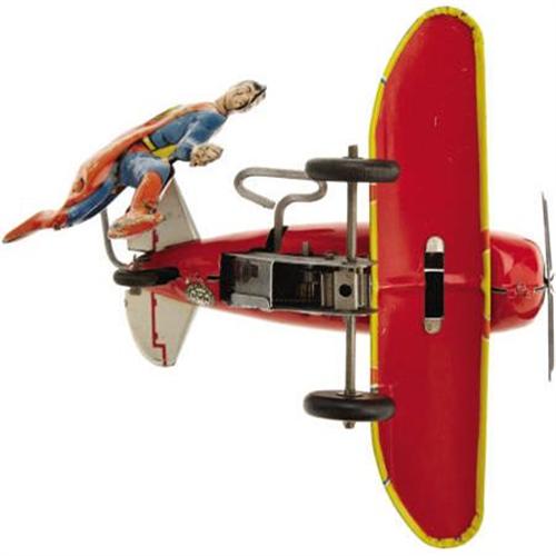 1940 Marx Tin Superman Roll Over Airplane Toy.