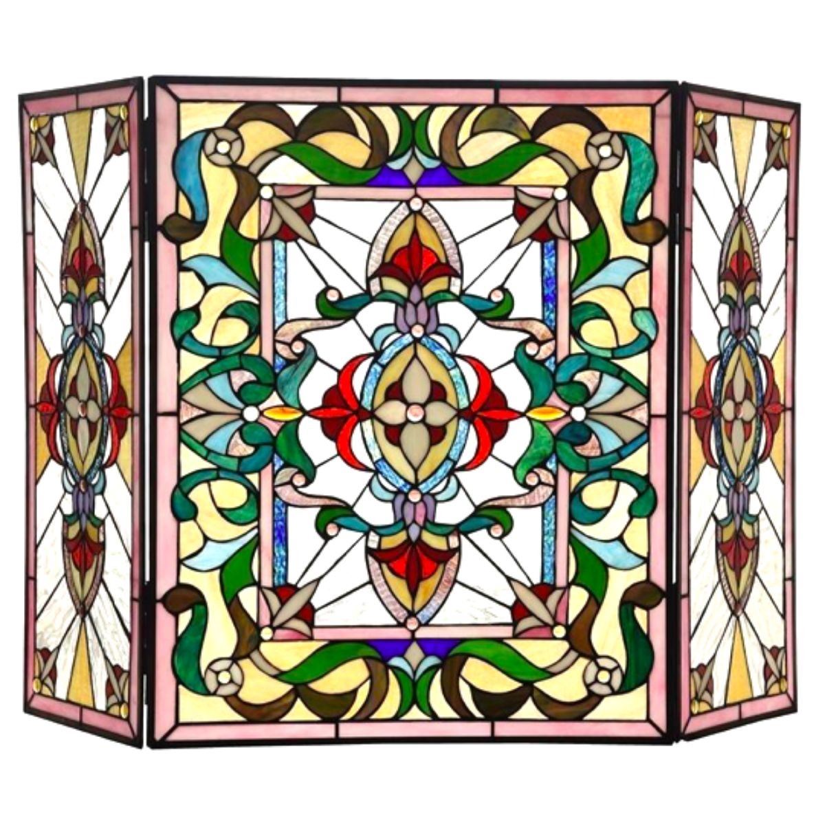 Tiffany Style Stained Art Glass Folding Fireplace Screen