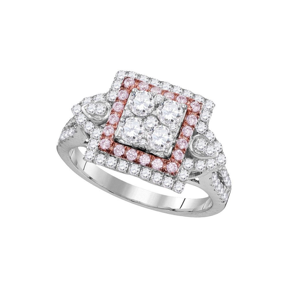 Pink Diamond Square Cluster Ring 1 Cttw 14kt White Gold