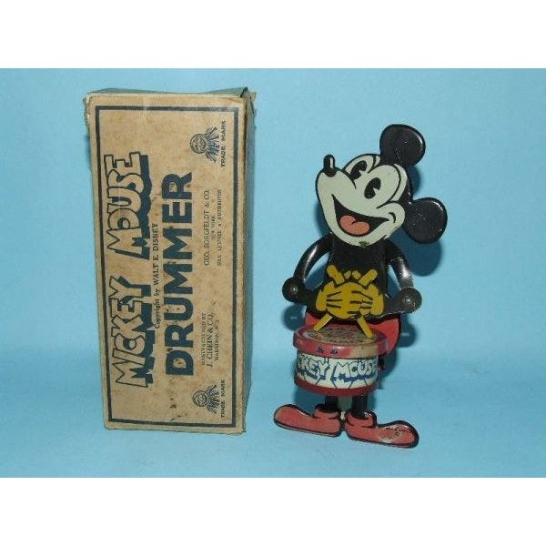 CHEIN MICKEY MOUSE JAZZ DRUMMER TIN TOY & BOX
