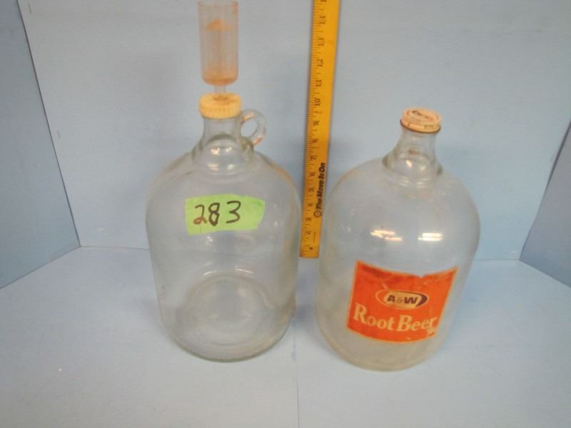 A&W Root Beer gallon jug with lid and other gallon