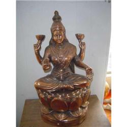 Femaile Indian Goddess statue crafted copper on metal 26" high