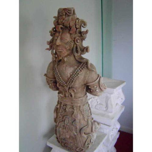 clay statue of Mayan kneeling Mayan priest 35" high