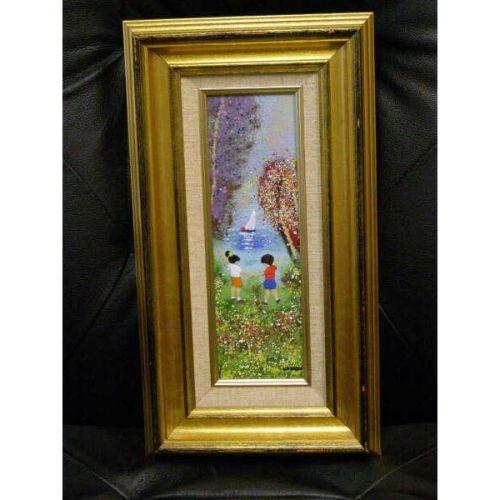 "Children with Sailboat" by Louis Cardin enameled copper art