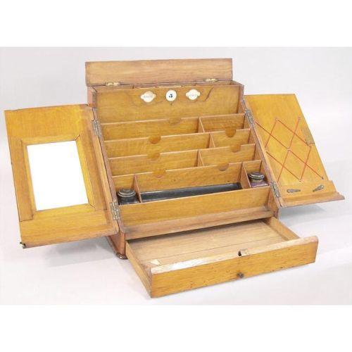 Antique oak Sea Captains table top desk 1875