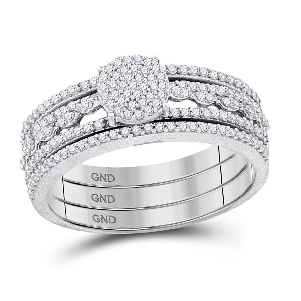 Diamond 3-Piece Bridal Wedding Ring Band Set 3/8 Cttw 10kt White Gold