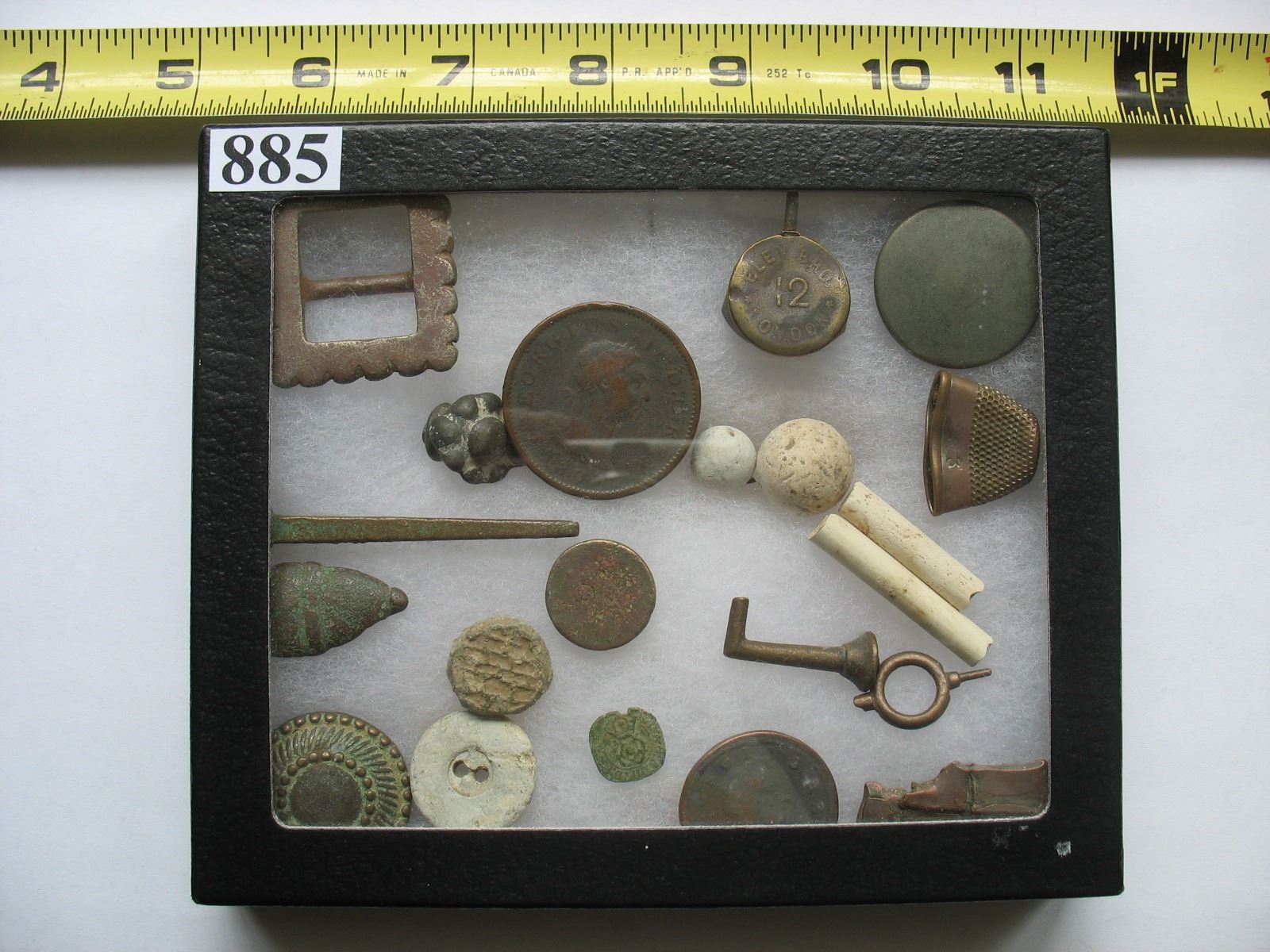MINI DISPLAY CASE with RELICS & COINS FOUND IN ENGLAND with a Metal ...