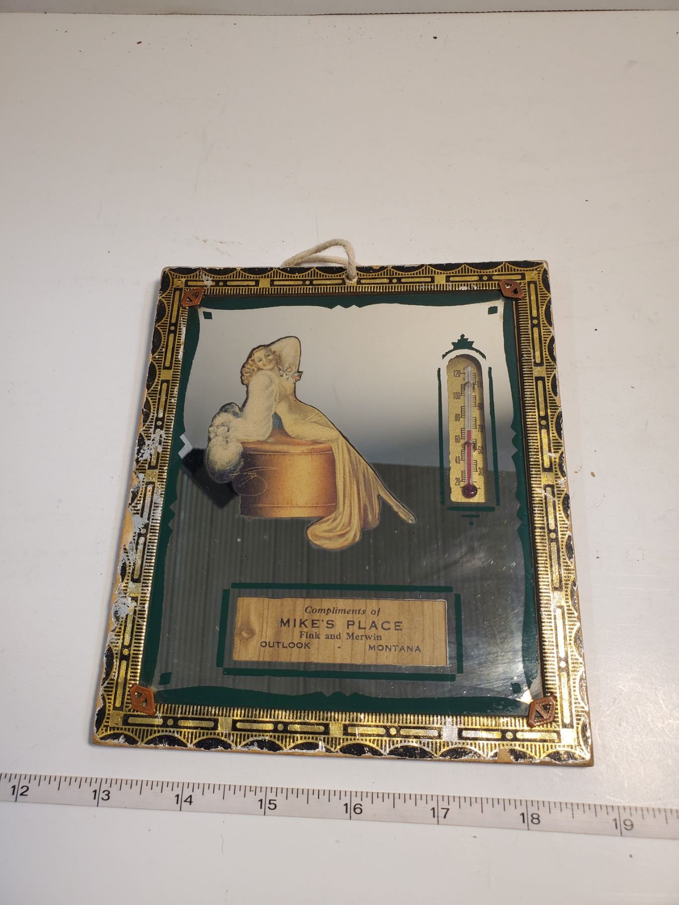 VINTAGE MIRRORED ADVERTISING THERMOMETER