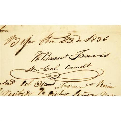 William Barret Travis Alamo Receipt Signed
