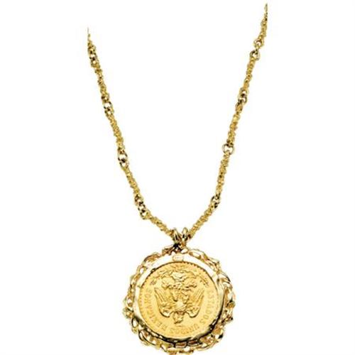 Mexican Gold Coin, Gold Pendant-Necklace