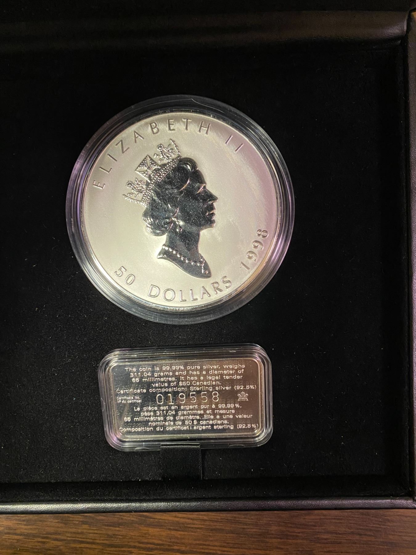 .9999 Fine silver $50.00 fifty dollar coin 1998 *019558* - Schmalz Auctions