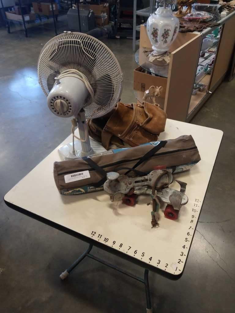 Tent Toolbelt Table Fan And Vintage Roller Skates Big Valley Auction